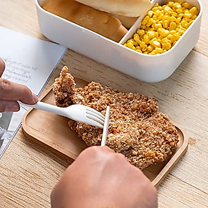 invvni Bento Box Adult for Lunch Box Bamboo Lunch Containers for Adults Leakproof, Airtight, Bpa Free, White