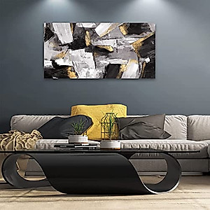 TIDOES Wall Pictures for Living Room Decor Abstract Canvas Wall Art Black Art Wall Decor Neutral Gold Wall Decorations for Office Home Decor 20"x40"