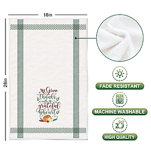 Whaline Fall Kitchen Towel Autumn Leaves Green Brown Plaids Dish Towel Retro Thanksgiving Fall Harvest Tea Towel Hand Drying Cloth Towel for Autumn Holiday Kitchen Cooking Baking, 4 Pack, 28 x 18 Inch