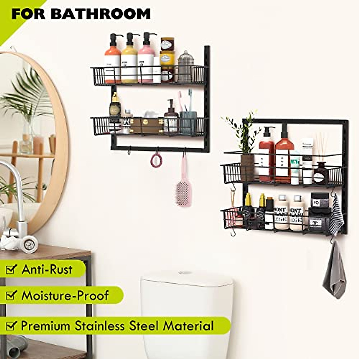 Mefirt Over The Door Pantry Organizer, Wall Mount Spice Rack, 6 Adjustable Baskets and Dual-use (Multi-use) Heavy-Duty Metal Hanging Seasoning Rack-Kitchen Organization,Bathroom,Closet, Cabinet,Cans