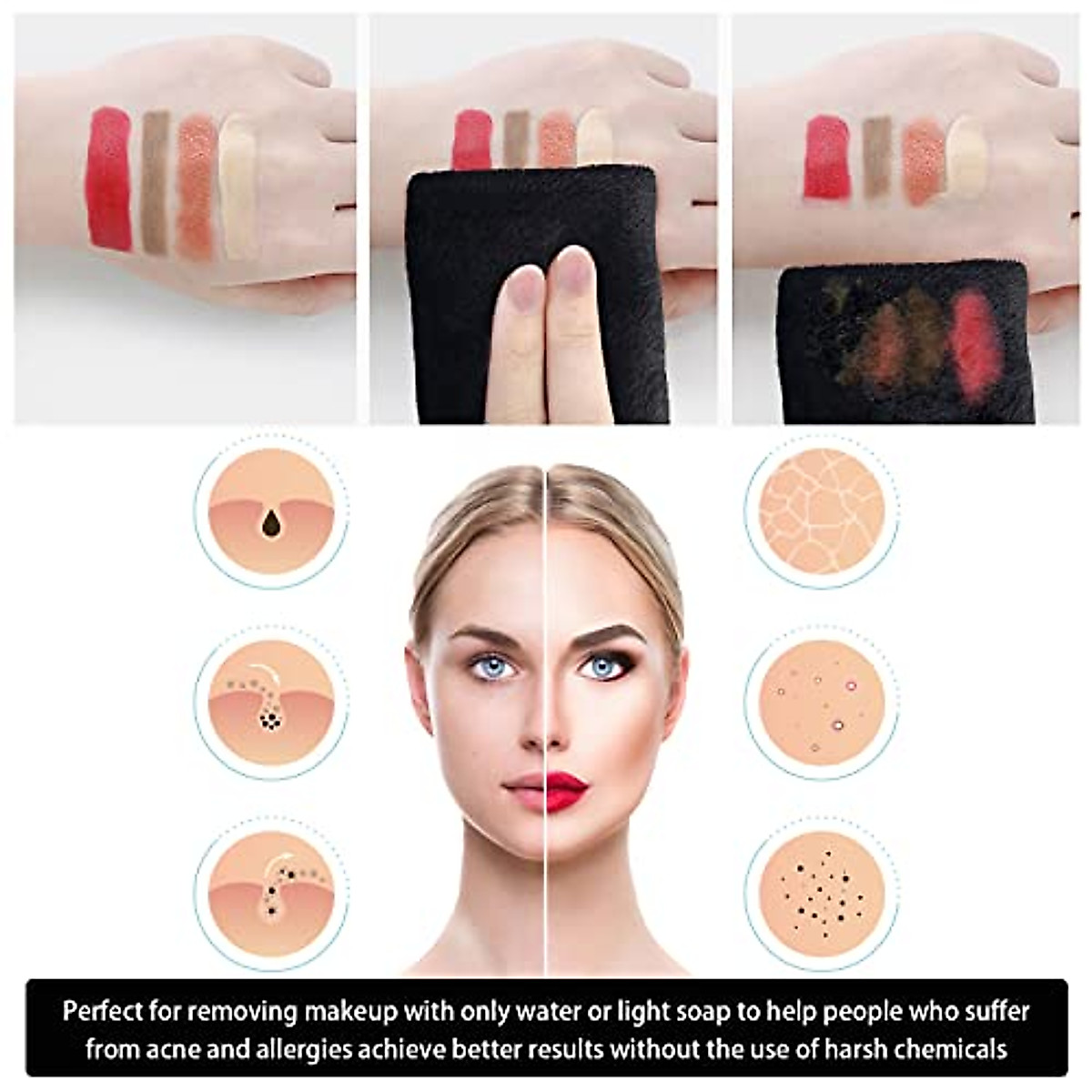 SINLAND Microfiber Makeup Remover Cloths Reusable Face Towel Soft Facial and Skin Care Wash Cloth 9.8Inchx9.8Inch 6 Pack Black