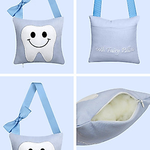 Linen Tooth Fairy Pillow,Tooth Fairy Pillow with Pocket Door Hanger Birthday Gift for Kids Tooth Fairy Souvenir for Boys and Girls Tooth Fairy Gift(Blue)
