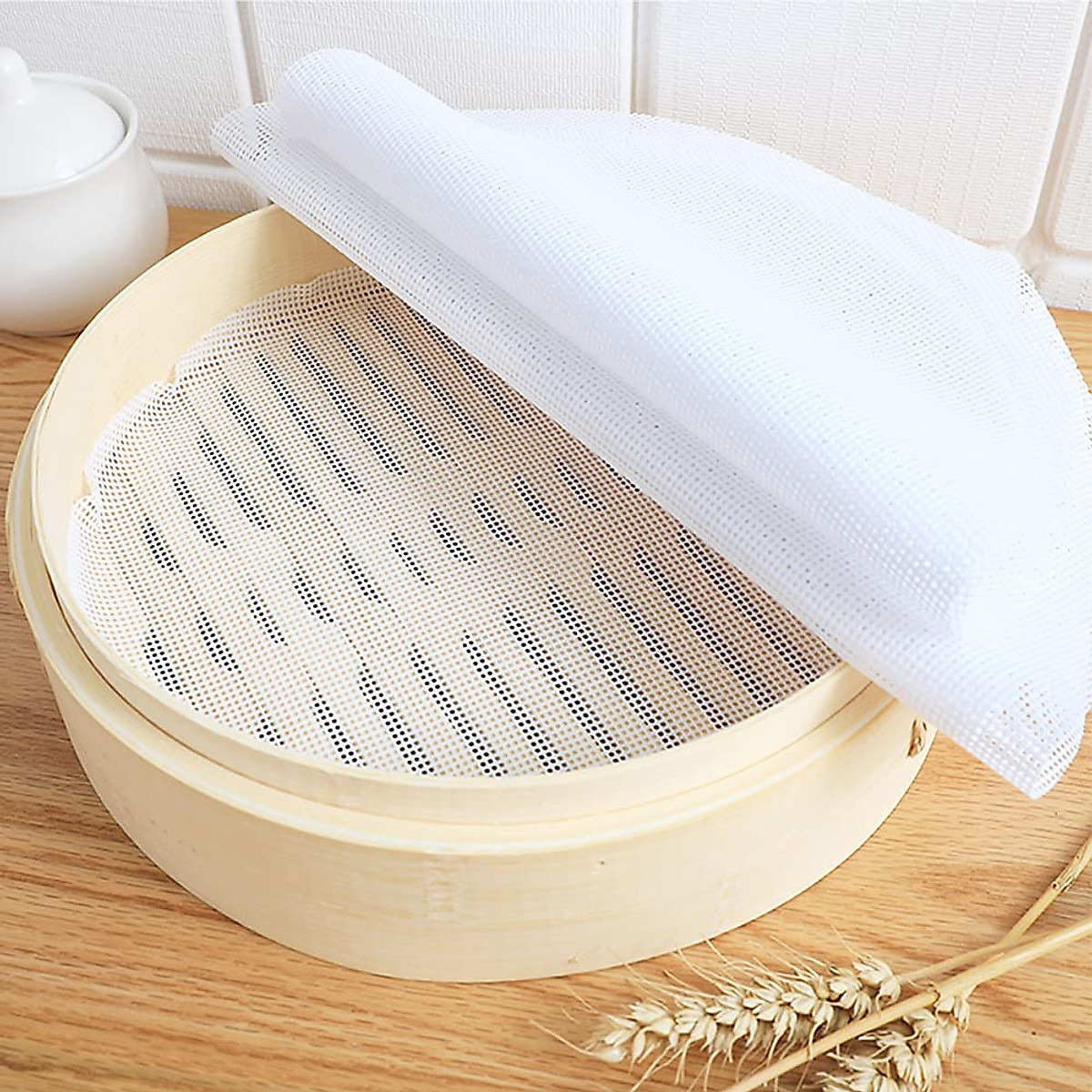10 Pcs Silicone Steamer Mesh Mat 7 Inch Round Silicone Steamer Liners Mat Reusable Bun Steamer Pad Non-Stick Dim Sum Mesh for Home Kitchen, Bamboo Steamer, Restaurant, Dumplings, Pastry
