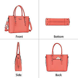 MOSISO PU Leather Laptop Tote Bag for Women (17-17.3 inch), Waterproof Large Capacity Business Work Briefcase Shoulder Laptop Bag, Living Coral