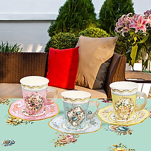 Tea Party Supplies Floral Party Dinnerware Tea Party Decorations 12 Paper Tea Cups and Saucers, Plates Napkins Tablecloth