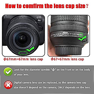 Center Pinched R5 R6 Lens Cap for Canon RF 24-105 mm f/4L and RF 24-105mm f/4-7.1 Lens for Canon EOS R5 R6 EOS R RP Digital Camera, Fire Rock Snap-On 67mm+77mm Camera Lens Cap-1+1Packs