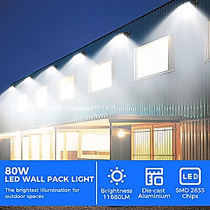 LED Wall Pack Lights 80W Dusk-to-Dawn Photocell 11680LM 110V Outdoor Wall Mount Lamp 800W Equivalent 5000K Daylight Commercial Security Lighting IP65 Waterproof Area Floodlights for Garage Warehouses