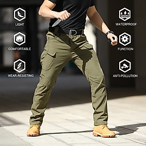 YAXHWIV Men's Flex Ripstop Tactical Pants Lightweight Hiking Casual Cargo Pants for Men with Multi Pockets Water Resistant(No Belt)