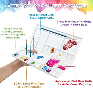 Junreox Watercolor Palette, Large Watercolor Palette with 24 Wells and 5 Mixing Areas, Premium Paint Pallet with Lid, Folding Paint Tray, Plastic Painting Palette with Thumbhole