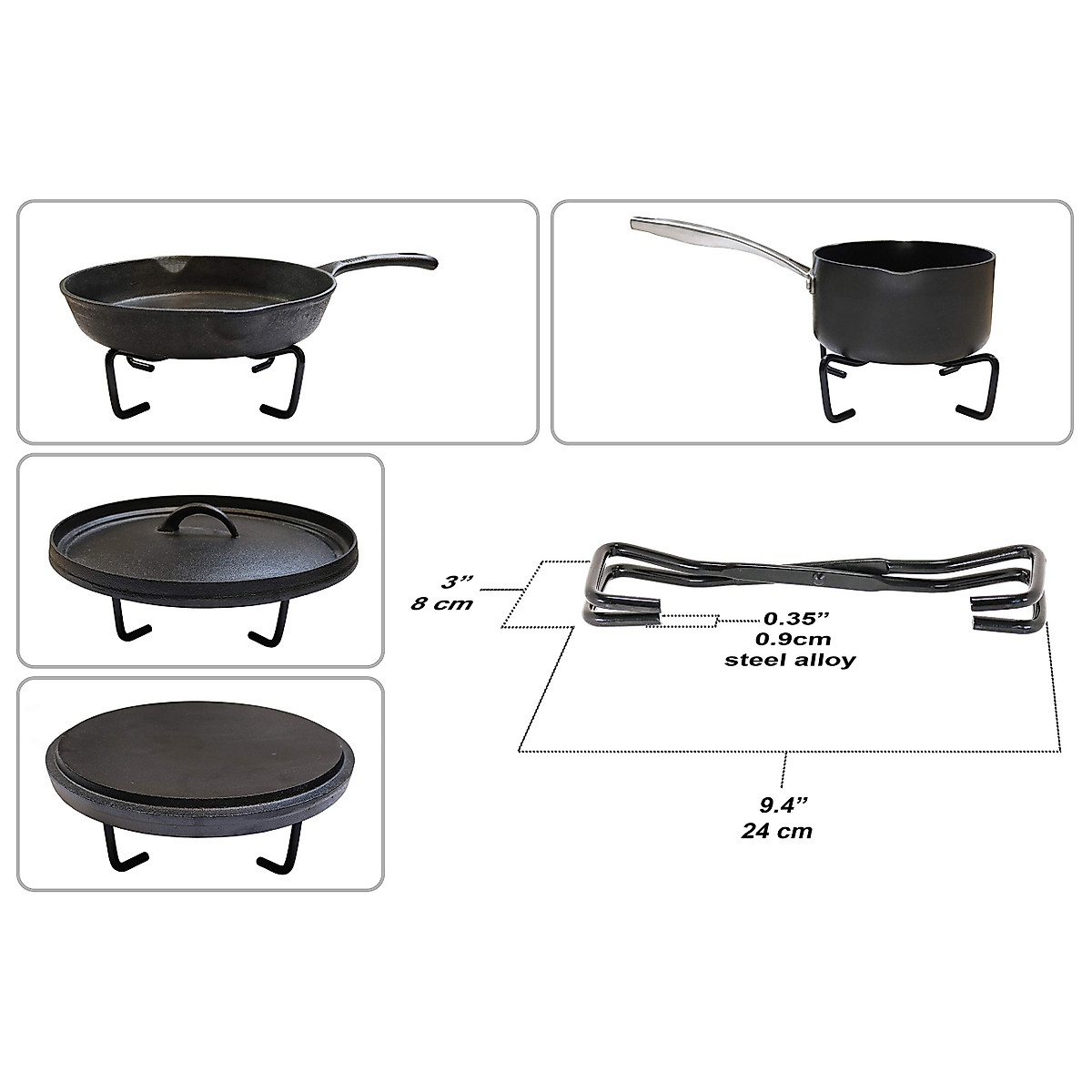 Elliott & Dub Foldable Dutch Oven Lid Stand, Pot Stand for Campfire Cooking Complete with Heat Resistant Silicone Mitt