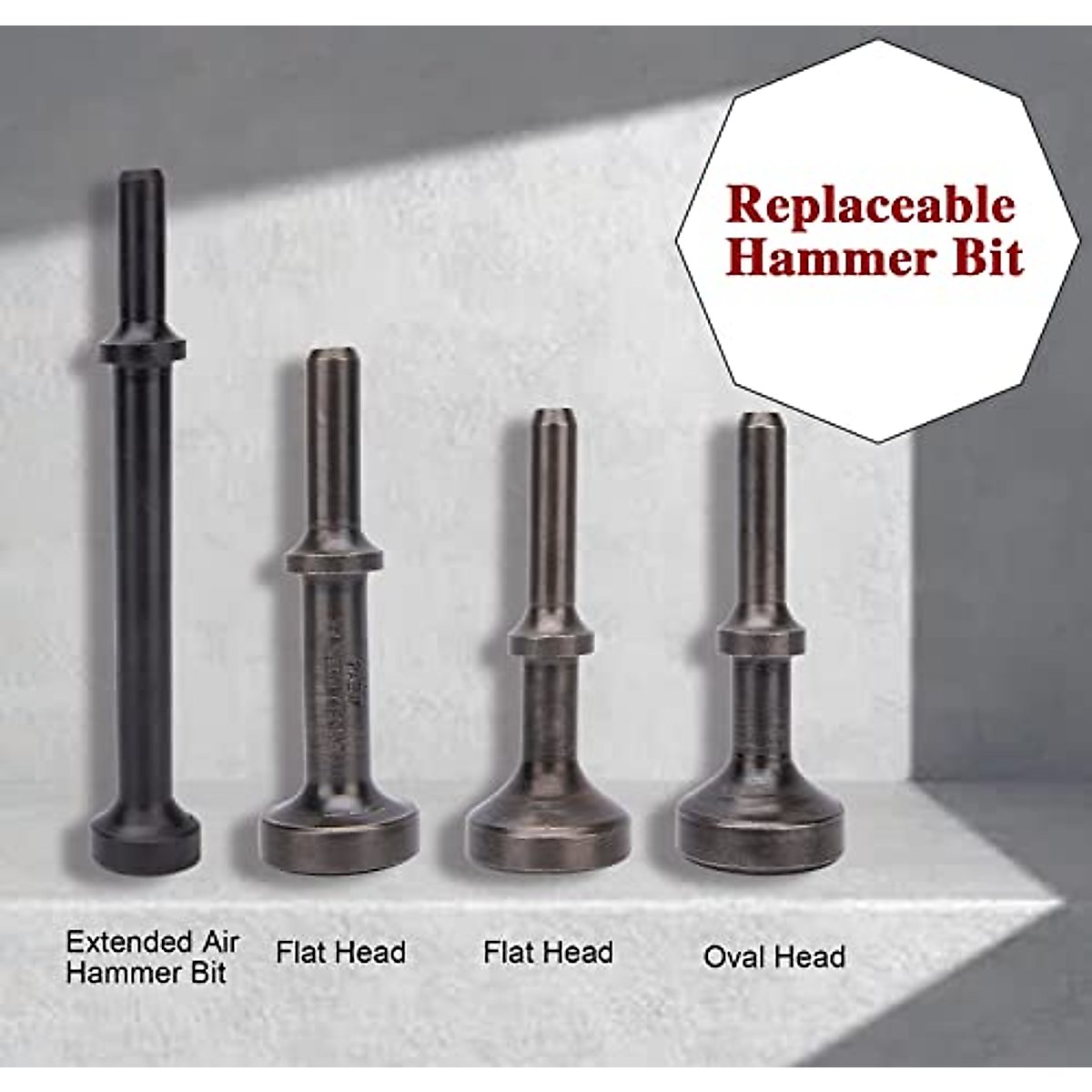 Smoothing Air Hammer Bits Set, 5Pcs Smoothing Air Hammer Tool Kit Air Hammer Accessories Extended Length Pneumatic Chisel Bits with Spring, by ZMCYNG