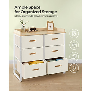 SONGMICS Dresser for Bedroom with 6 Drawers, Chest of Drawers, with Water-Resistant Changing Table, Storage Organizer Cabinet, for Kids Room Nursery Living Room Hallway, Beige UGKR101K01