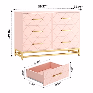 GarveeHome Dresser for Bedroom with 6 Drawer Double Dressers, Modern Wooden Dresser Chest, Beside Table for Closet, Nursery, Living Room, Pink