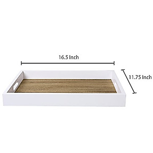 MyGift Decorative Natural Solid Wood Large Serving Tray with Handles, Nesting Breakfast Coffee Table and Ottoman Storage Tray, 16.5 x 11 Inch