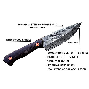 SHARD Hunting knife, Handmade Damascus Steel Hunting Knife, Hunting Knife with Sheath,Fixed Blade Knife with Sheath,BushCraft Full Tang Fixed Blade Hunting Knife, Camping Knife, Survival Knife