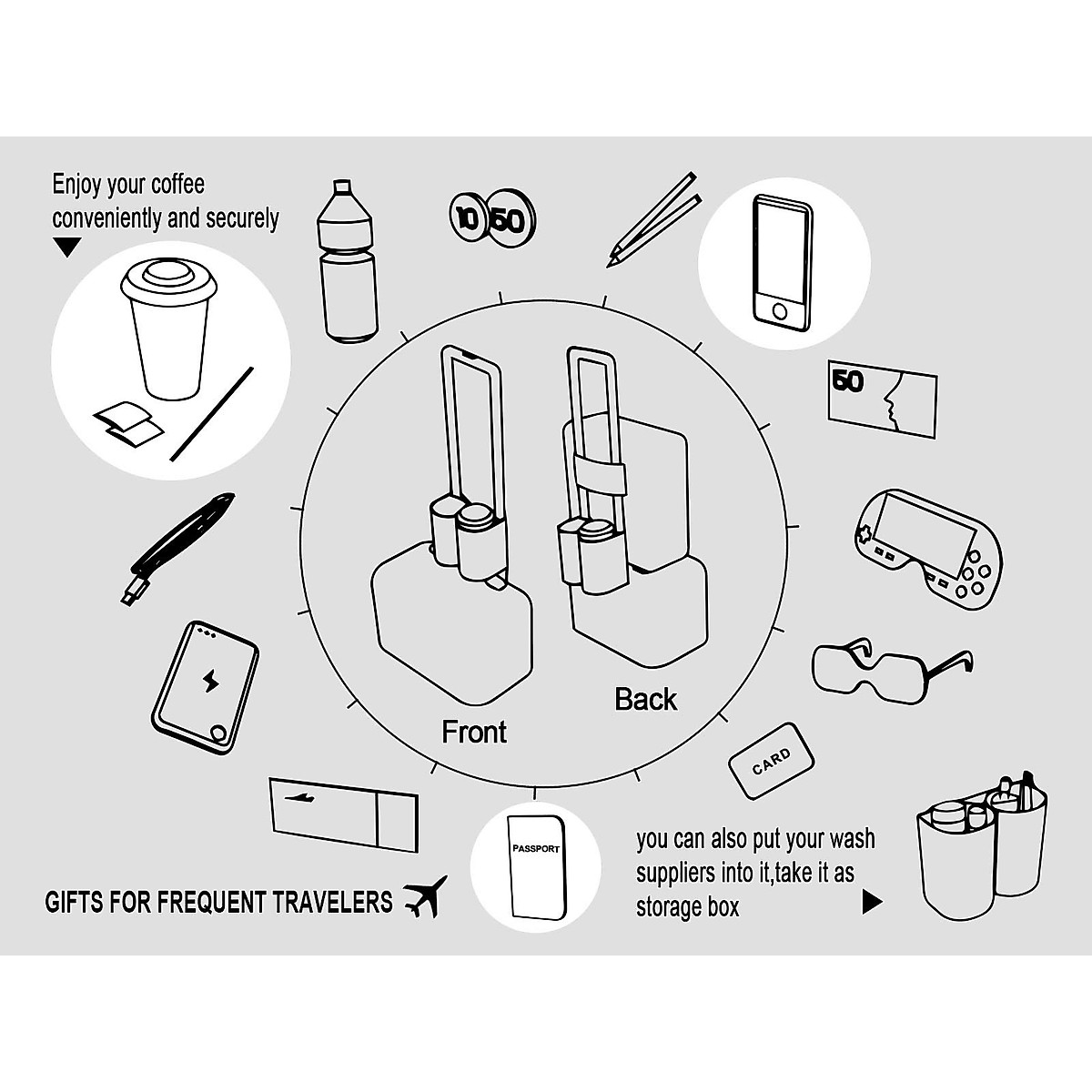 riemot Luggage Travel Cup Holder Free Hand Drink Carrier - Hold Two Coffee Mugs - Fits Roll on Suitcase Handles - Gifts for Flight Attendants Travelers Accessories Red