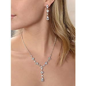 Mariell Cubic Zirconia Necklace & Earrings Bridal Jewelry Set, CZ Crystal Statement Necklace Set for Weddings, Formal Events, Mother of The Bride