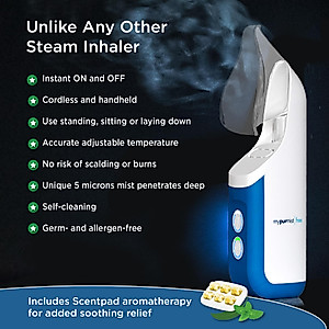 mypurmist Cordless Ultrapure Steam Inhaler - Handheld Steamer, Vaporizer & Humidifier for Sinus Relief, Nasal Congestion, Cold & Cough, & Vocal Care for Singers (Base Kit)