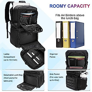 BERTASCHE Lunch Backpack, Laptop Backpack 15.6 inch Work Backpack w/Insulated Cooler Lunch Box for Men Women, Casual Daypack for Work Commuter Picnic College