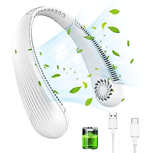MYMULIKE Neck Fan Personal Fan Portable, Air Conditioner Fan, Wearable Cooling Hanging Neck Fan for Travel, Hands Free Bladeless Fan, 4000mAh USB Rechargeable, Up to 16Hrs Use Time