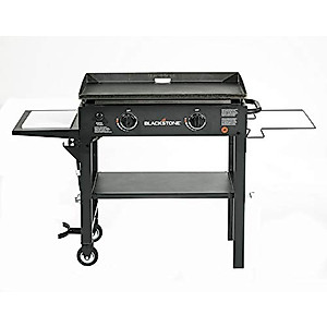 Blackstone 1853 Flat Top Gas Grill 2 Burner Propane Fuelled Rear Grease Management System 28” Outdoor Griddle Station for Camping with Built in Cutting Board and Garbage Holder, 28 Inch, Black