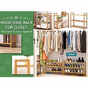 ZHIJXFAVO Wooden Shoe Rack for Closet | 3 Tier Wood and Bamboo Shoe Shelf | Shoe Storage Orgnizer for Enterway Hallway Bathroom Balcony | Easy to Assemble & Space Saving