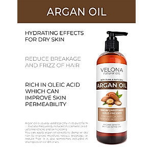 velona Argan Oil - 16 oz | Morocco Oil | Stimulate Hair Growth, Skin, Body and Face Care | Nails Protector | Unrefined, Cold Pressed | Cap Kit