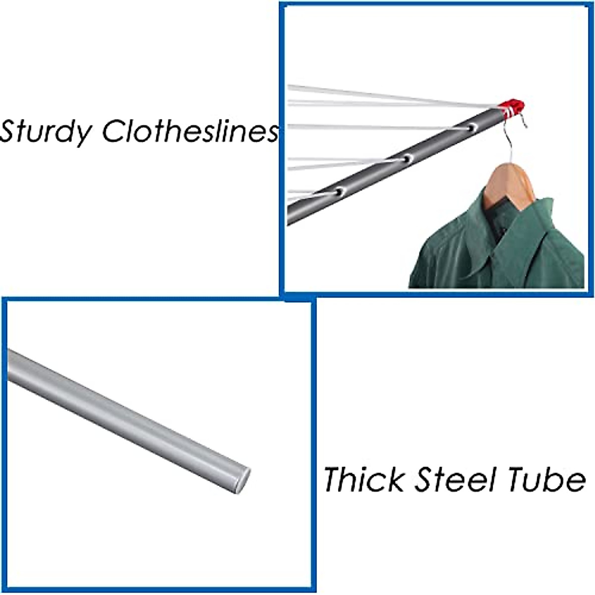 STORAGE MANIAC Outdoor Umbrella Drying Rack, 8 Lines with 82 Feet Drying Space, Steel Frame & Adjustable Height, 4-arm Umbrella Clothesline for Laundry, Collapsible Clothes Drying Rack for Backyard