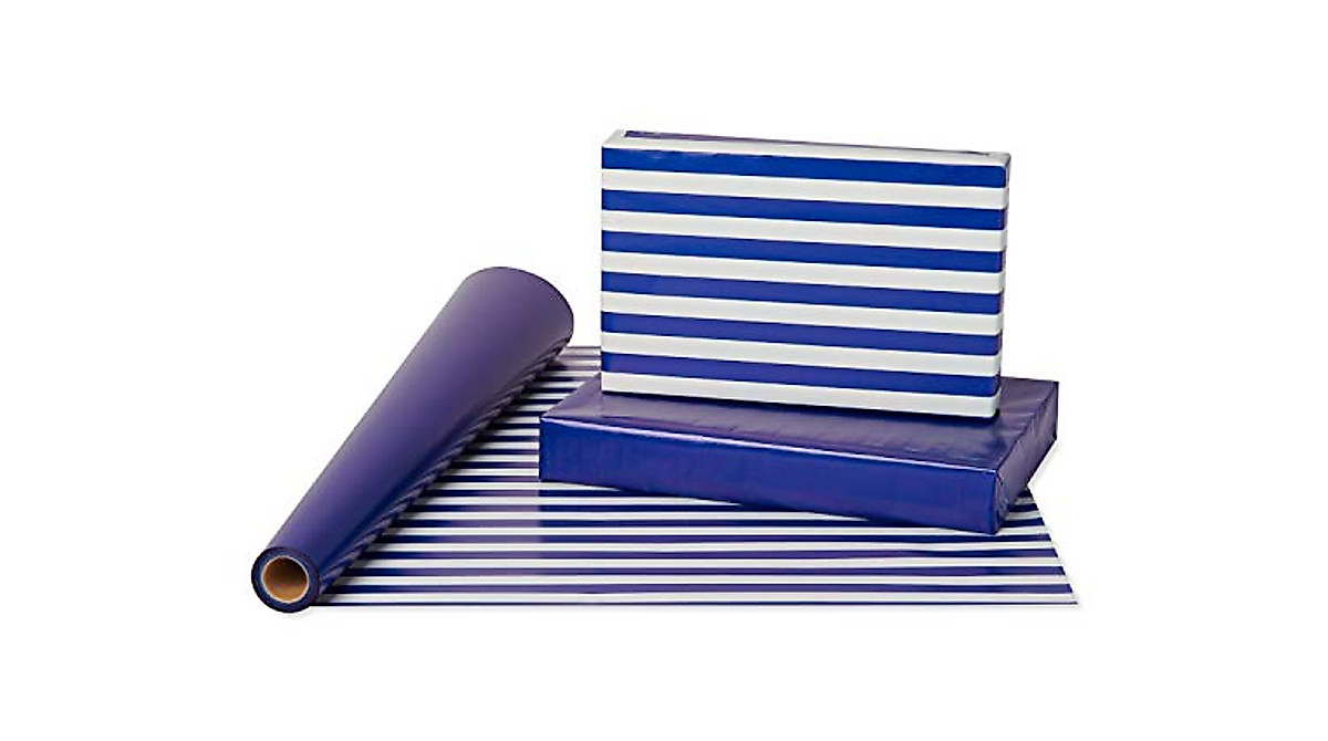 American Greetings Reversible Wrapping Paper - Navy & Stripes Jumbo