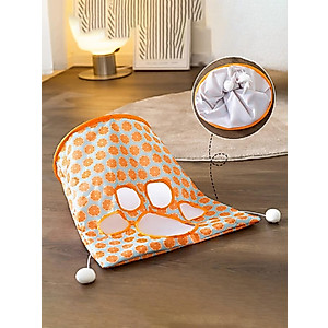 Cat Tunnel Bags for Indoor Cats, 2024 New Cat Self Interactive Toys, Crinkle Paper Collapsible Interactive Pet Cat Tubes with Plush Ball,Orange