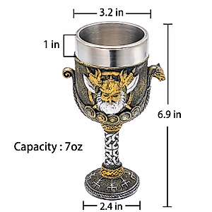 Medieval Viking Odin Wine Goblet - Viking Gifts for Men 7oz Stainless Steel Drinking Cup Norse Viking Warrior Dragon Ship Chalice Viking Fans Gifts Party Decoration