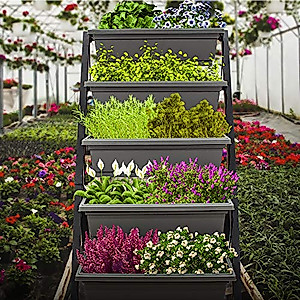 4Ft Vertical Raised Garden Bed - 5 Tier Food Safe Planter Box for Outdoor and Indoor Gardening Perfect to Grow Your Herb Vegetables Flowers on Your Patio Balcony Greenhouse Garden