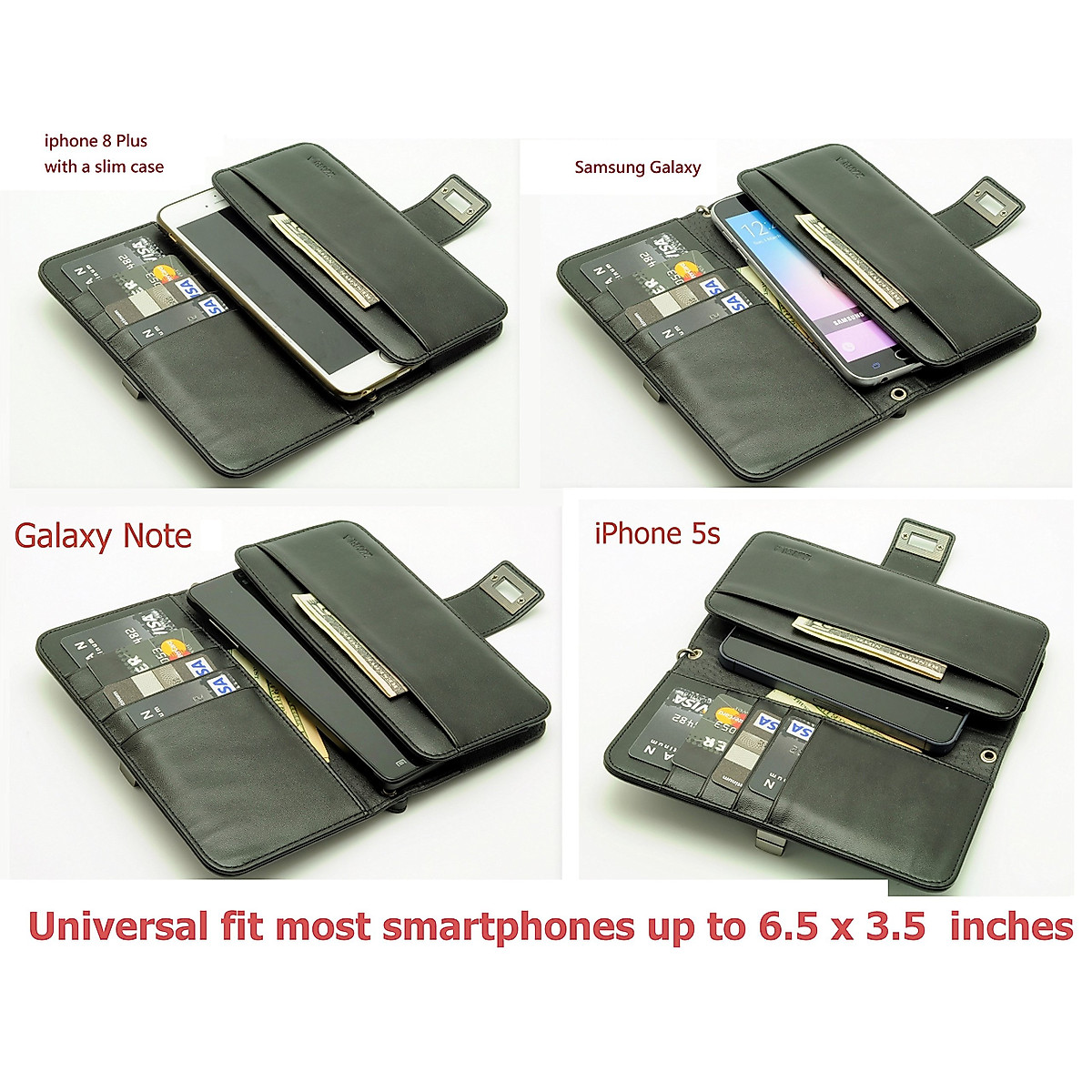 ZZYBIA® Crossbody/Wristlet Clutch 2 Way Coin Zip Mobile Case Wallet Card Holder with Detechable Long Chain for Universal fit Most Smartphones up to 6.5" x 3.5"