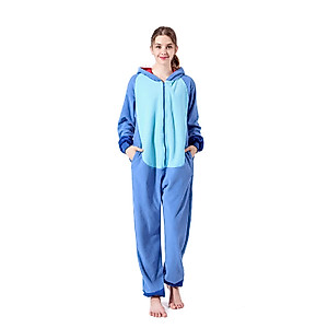 OGU' DEAL Stitch Adult Onesie Halloween Cosplay Costumes Anime Pajamas for Women and Girls,Zipper Closure