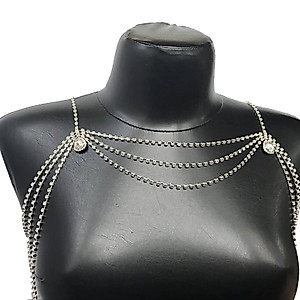 Rhinestone Shoulder Chain Necklace Multilayer Bridal Shoulder Chain Statement Wedding Body Jewelry Rhinestone Underwear Bra Chain for Women(Silver 3)