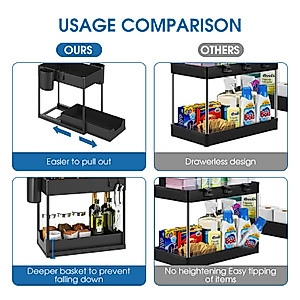 TYNIOPO Under Sink Organizers and Storage, 2-Tier Under Bathroom Cabinet Storage with Sliding Basket, Multi-purpose Storage Rack for Bathroom Kitchen Countertop Cabinet