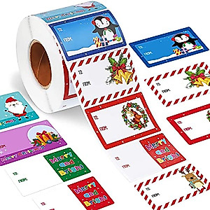 800 Pieces Christmas Tags Christmas to from Labels Self Adhesive Christmas Tag Christmas Stickers Tag Sticker Christmas Paper Tags for Decorations, 8 Styles