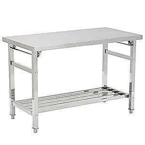 Fashionwu Stainless Steel Table, 24 x 47 Inches Folding Heavy Duty Table for Kitchen, Commercial Stainless Steel Prep Table with Adjustable Undershelf, for Restaurant, Home and Hotel