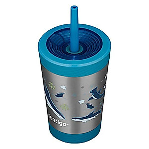 Contigo Kids Spill-Proof Tumbler with Leak-Proof Lid and Straw, 12oz Vacuum-Insulated Stainless Steel BPA-Free Water Bottle, Fits Most Cup Holders & Dishwasher Safe, Gummy/Sharks