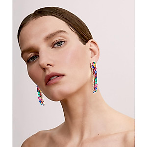 KELMALL Elegant Rhinestone Rectangle Earrings Trendy Crystal Geometric Drop Dangle Statement Earrings for Women