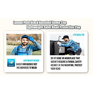 Lucent Path Black Baseball Safety Bump Cap - 100% Cotton, Impact-Resistant ABS Shell, Dual-Layer Padded Foam, Breathable, Adjustable Head Protection Hard Hat Cap