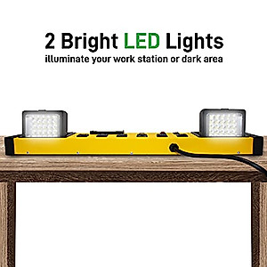 Digital Energy 6 Outlet Heavy Duty Workshop Surge Protector Power Strip with Lighting - AC 15A 125V 60Hz 1875W SJT 14AWG/3C - 2 USB Ports DC 5V 3.4A - 2 LED Lamps 500 Lumen 20W - 25 FT