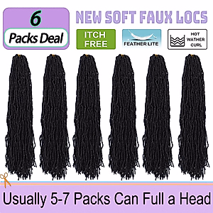 Faux Locs Crochet Hair 24 inch Soft Locs for Butterfly Locs Crochet Hair for Black Women New Faux Locs Pre Looped Curly Wavy Braiding Hair Extension (6 Packs,1B)