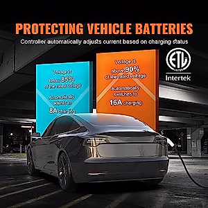 VEVOR Level 1+2 Portable EV Charger, 16 Amp 120V or 240V, Electric Vehicle Charger with 28-Foot Charging Cable NEMA 6-20P Plug NEMA 5-15 Adapter, Plug-in Home EV Charging Station for SAE J1772 EVs