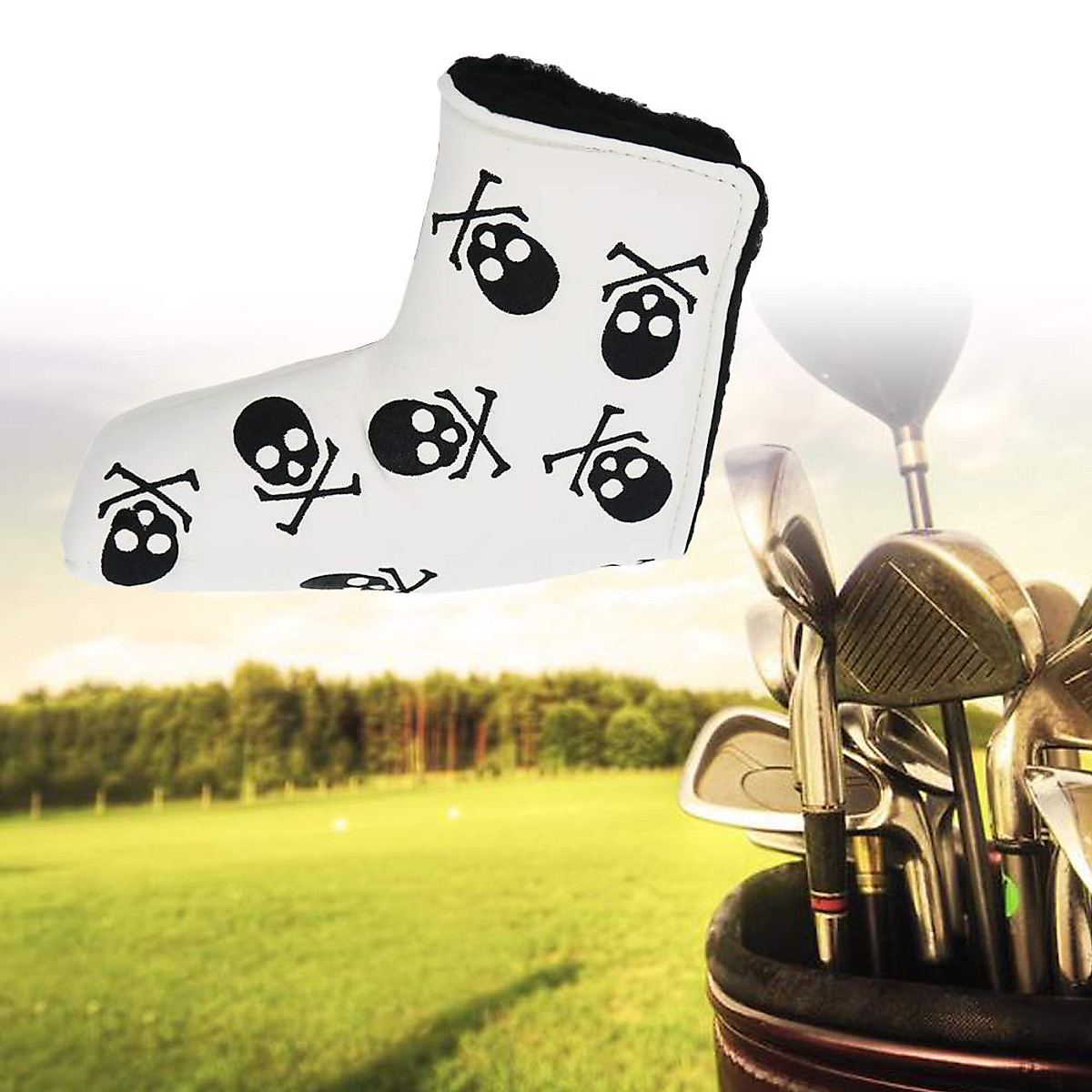 Seacloud Golf Head Cover Blade Putter Cover Skull Pattern Wtih V- Headcover White