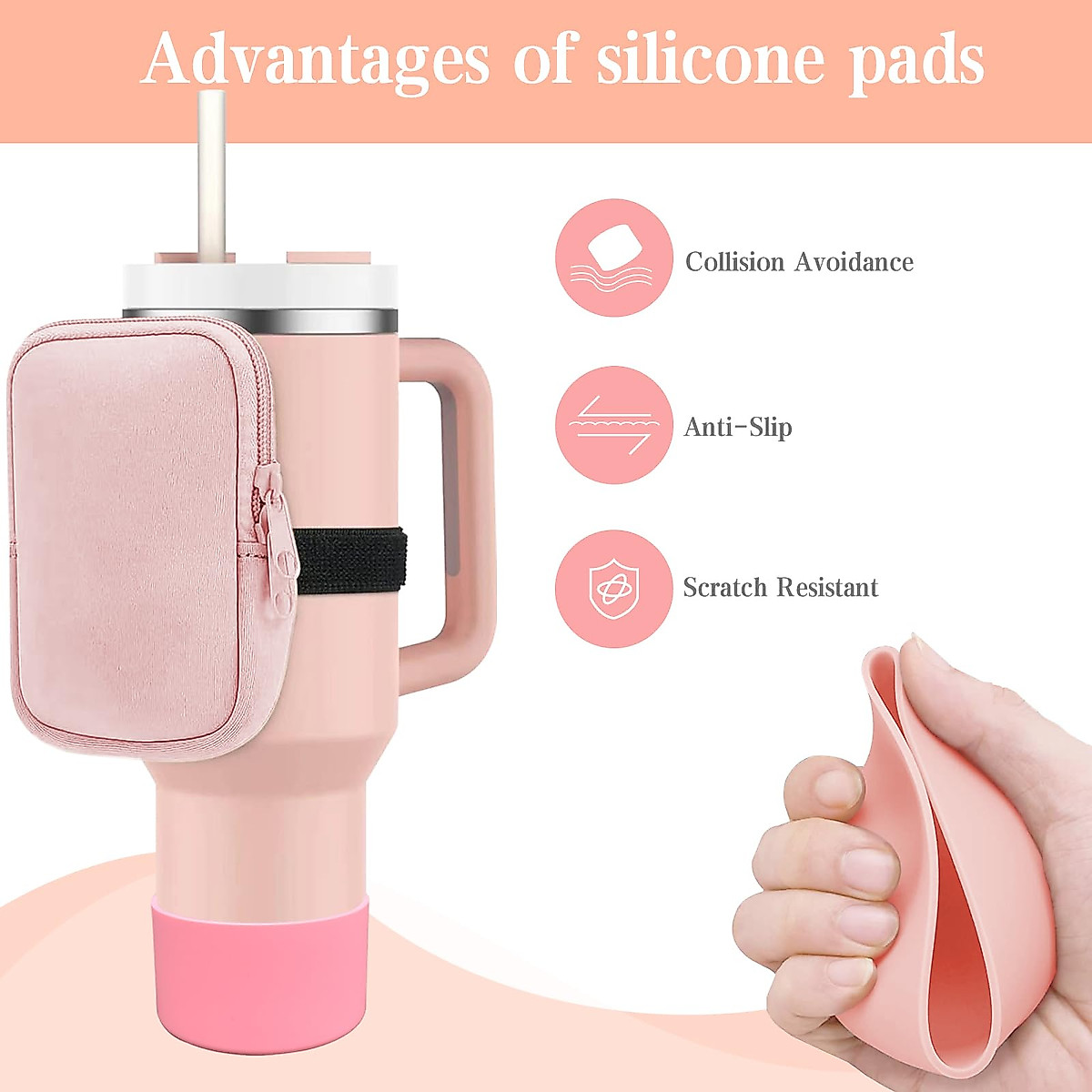 2 Pack Water Bottle Pouch and Silicone Cup Boot Sleeve for Stanley Quencher H2.0 Adventure 40/30 Oz Tumbler with Handle & Iceflow 20oz 30oz,Tumbler Cup Fanny Pack Belt Bag for Stanley Cup Accessories