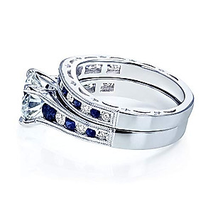 Kobelli Forever One (D-F) Moissanite Bridal Set and Sapphire 2 7/8 Carat in 14k White Gold, Size 10