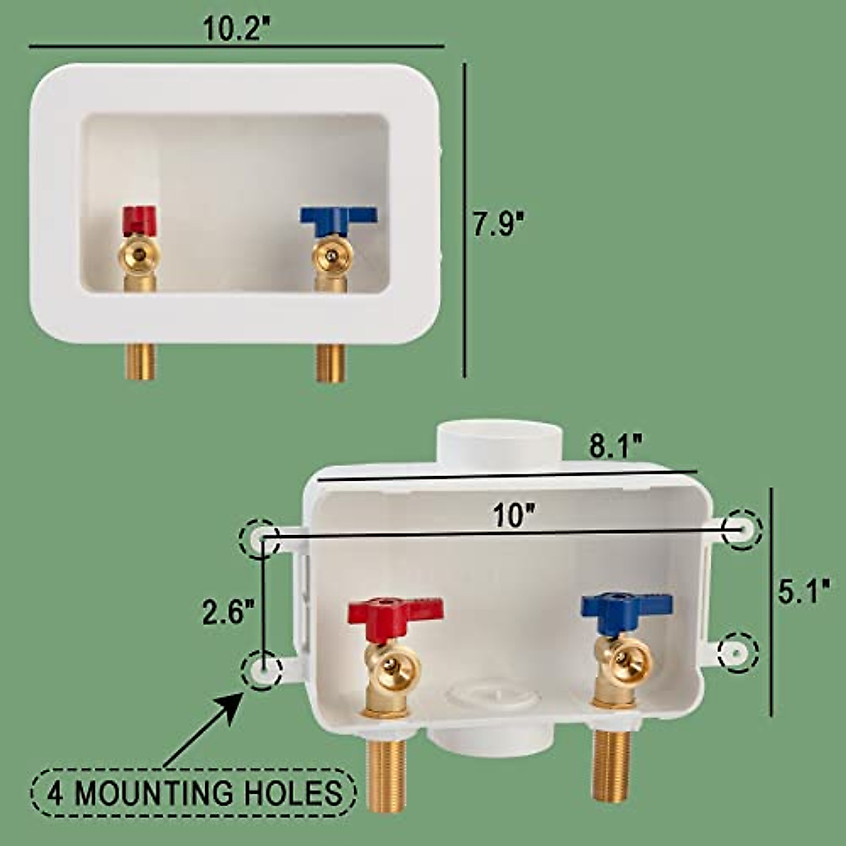 Lingmfg Washing Machine Outlet Box Sweat Thread with 2 inch Central Drain, 1/2 inch Thread, 1/2 inch Copper Sweat, Connection 3/4 inch Washing Machine Hoses
