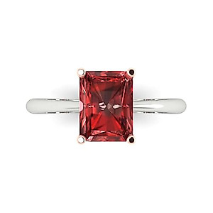 Clara Pucci 2.5ct Radiant Cut Solitaire Natural VVS1 Red Garnet Engagement Bridal Promise Anniversary Ring 18K White Gold Size 8.75