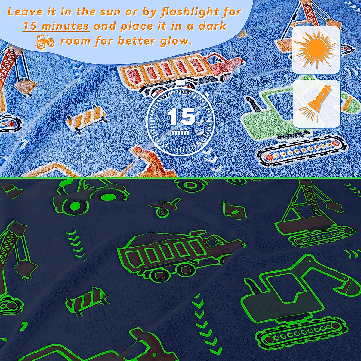 LOKOZ Truck Blanket Construction Blanket Glow in The Dark Blankets for Boys Tractor Blanket Kids Excavator Blanket Birthday Gifts for Room Bed Sofa Decor